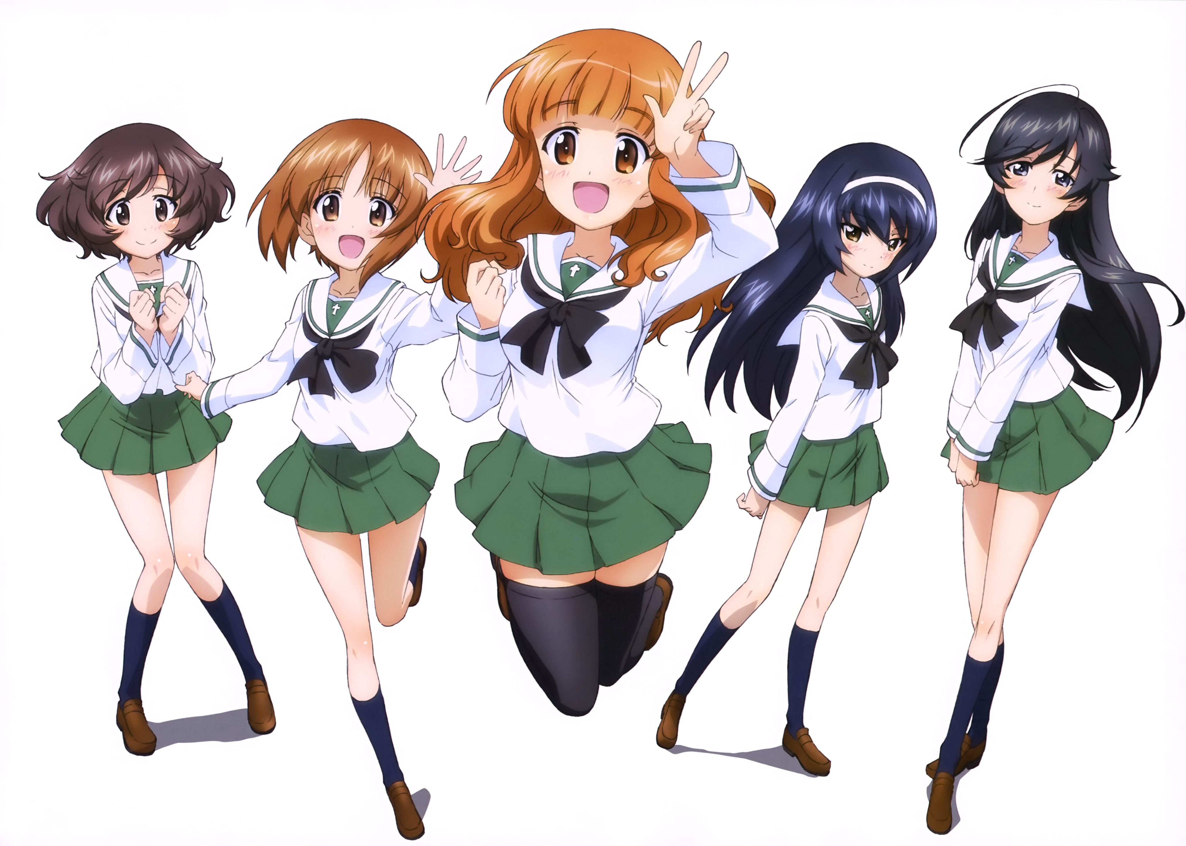 Safebooru - 5girls absurdres akiyama yukari black eyes black hair black legwear brown eyes brown ...